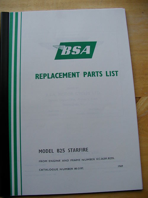 BSA B25 Starfire (1969) from Engine frame no KC.06301.B25S PARTS BOOK ...